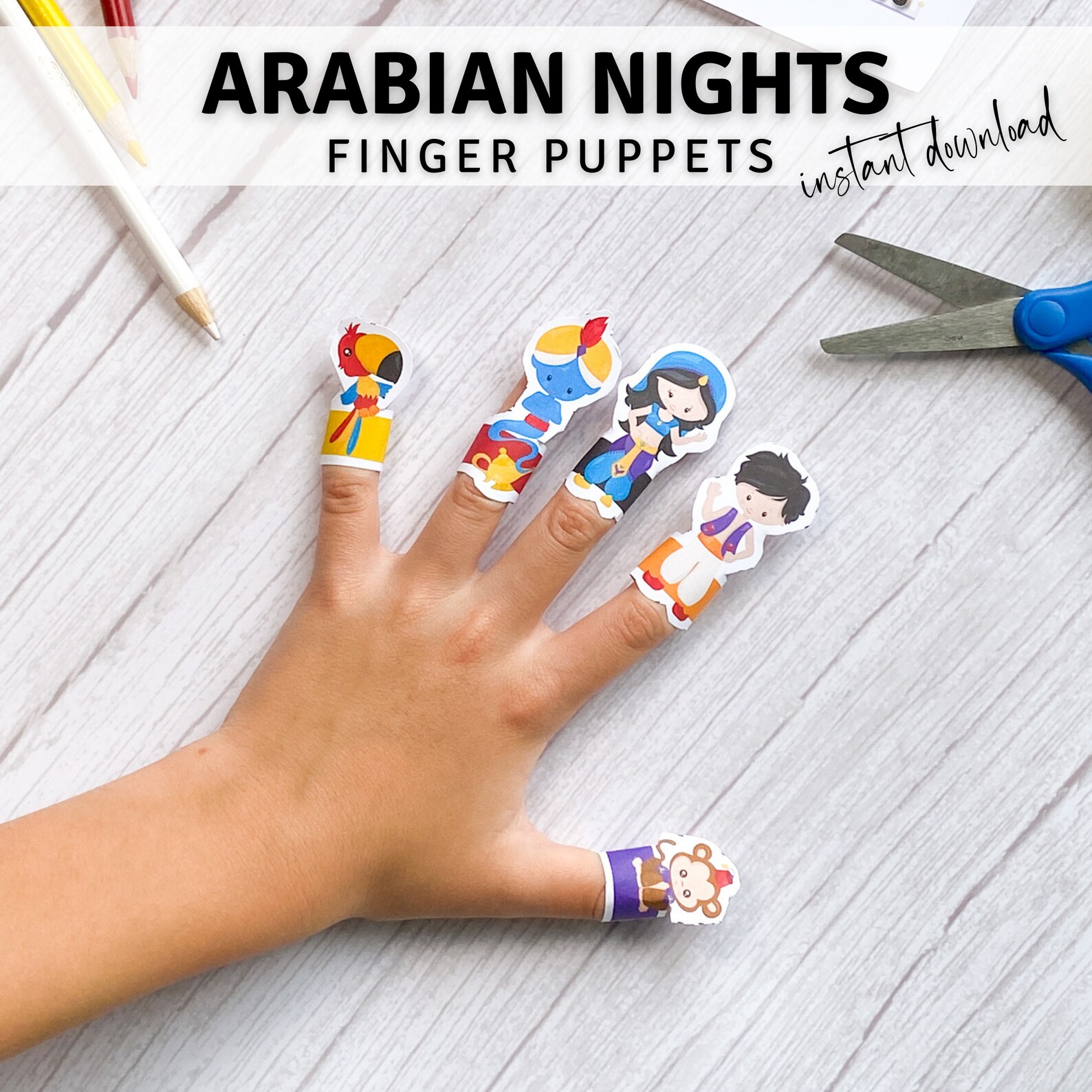 Arabian Nights Paper Finger Puppets Craft for Kids | Etsy