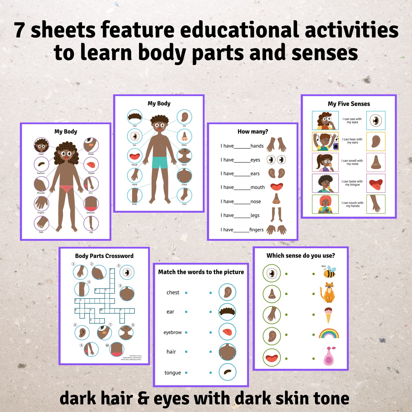 Body Parts Activities for Kids Bundle dark Skin Tone - Etsy