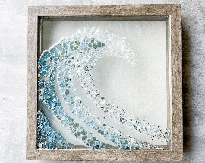Handmade Ocean Wave Crushed Glass Art | Coastal Decor | Beach Art ...