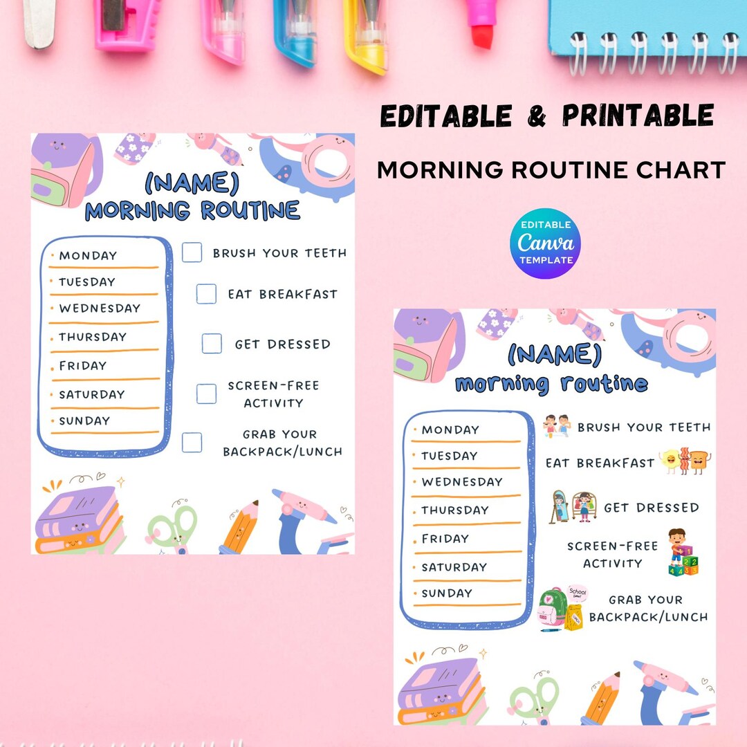 Kids Morning Routine Chart | Get Ready for School | Editable Checklist ...