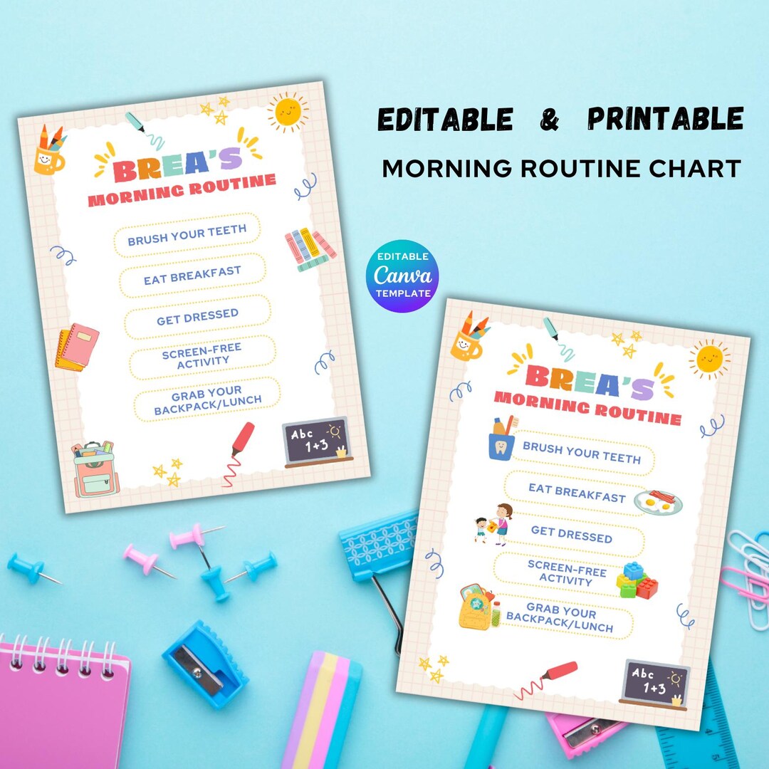 Kids Morning Routine Chart | Get Ready for School | Editable Checklist ...