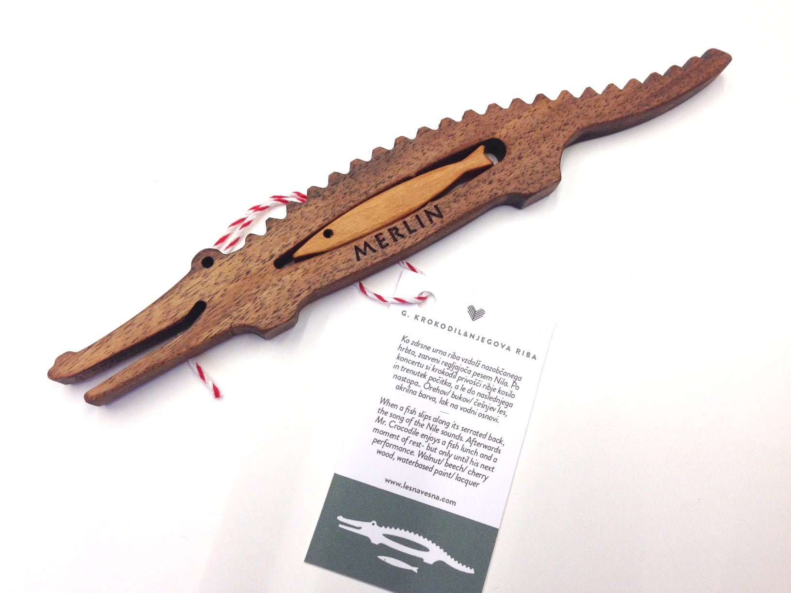 All Natural Walnut Wood Music Instrument Crocodile & His Fish | Etsy