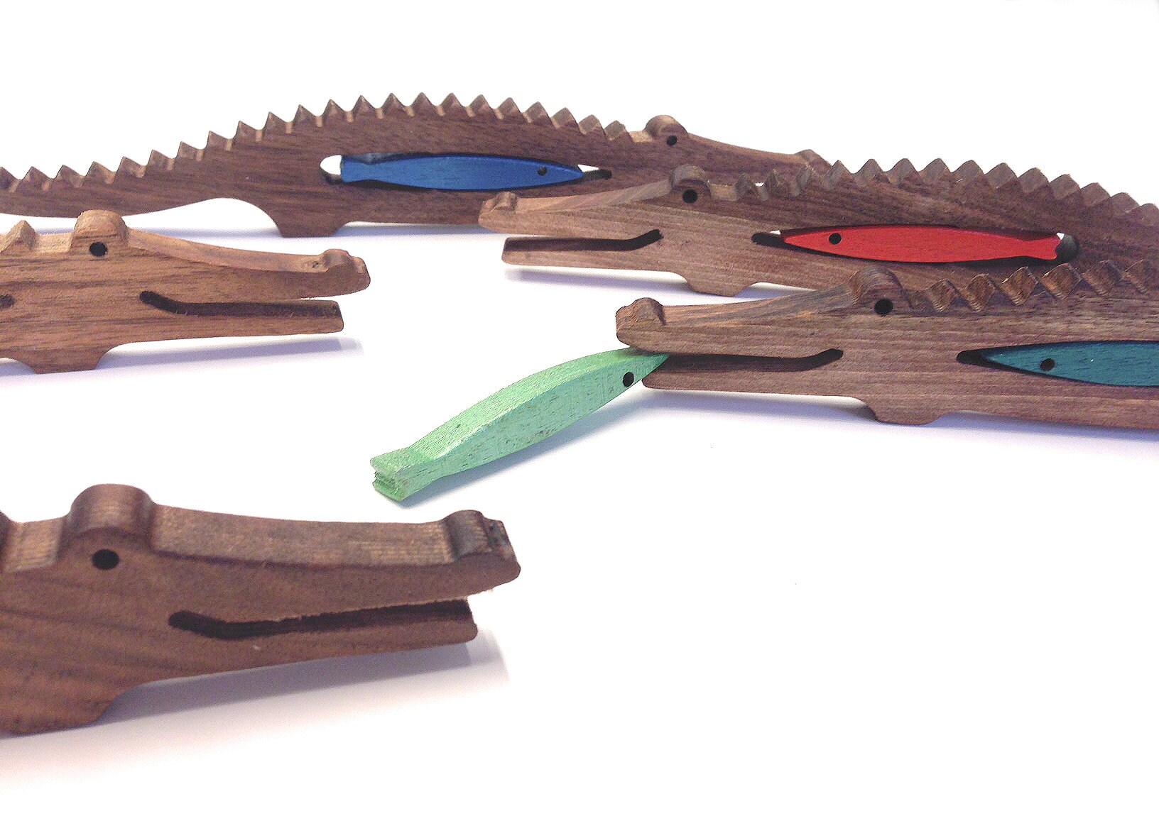 All Natural Walnut Wood Music Instrument Crocodile & His Fish | Etsy