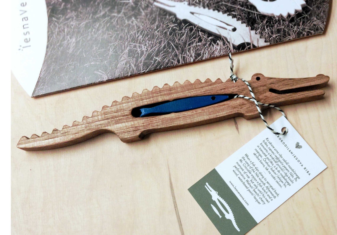 Natural Walnut Wood Music Instrument Crocodile & Colored Fish | Etsy