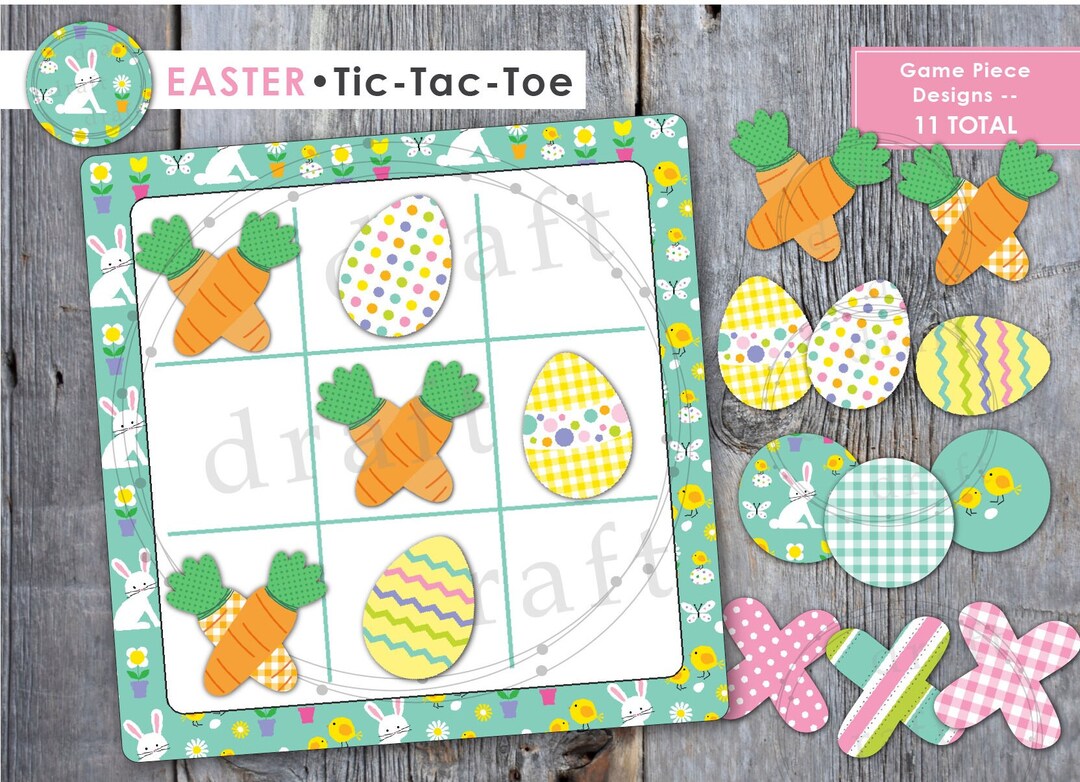 Easter TIC TAC TOE Design • X's, O's, Carrots and Eggs • Game • Basket ...