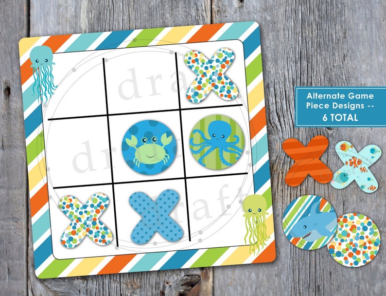 TIC TAC TOE Design • Under the Sea • Ocean • 6 Pieces of 3 X's and 3 O ...