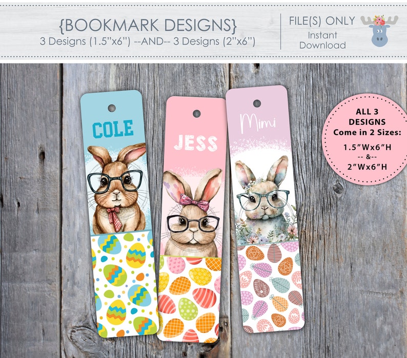 3 EASTER Bookmark Designs • Bunny With Glasses • Bunnies • Includes 2 ...