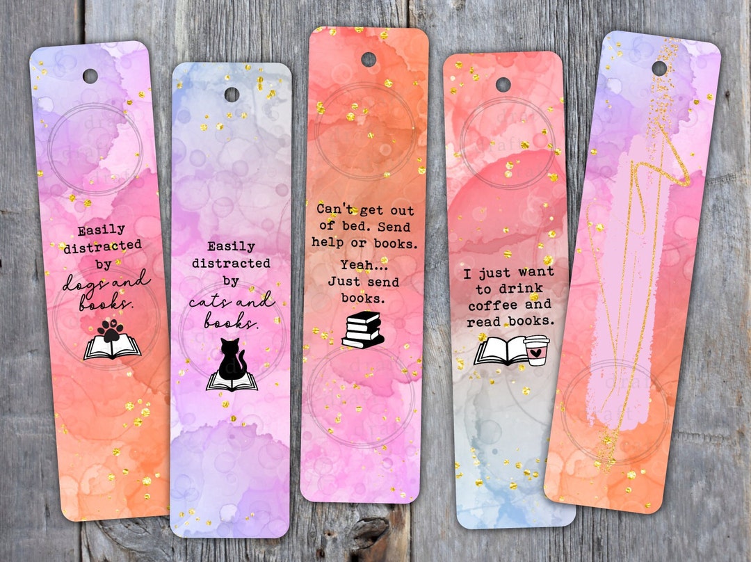 5 BOOK LOVER Bookmark Designs • Easily Distracted • Rainbow • Funny ...