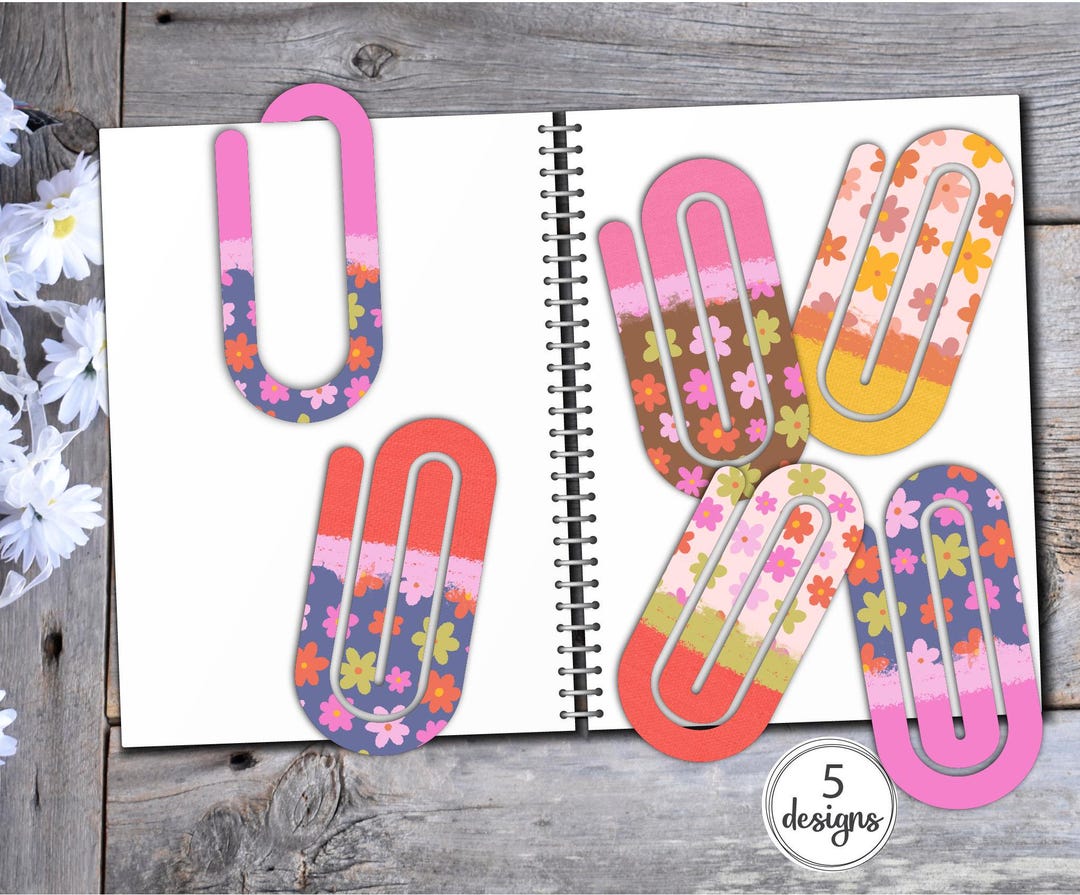 5 Big Paper Clip Design Bundle • Floral, Flowers, Daisies, Daisy ...