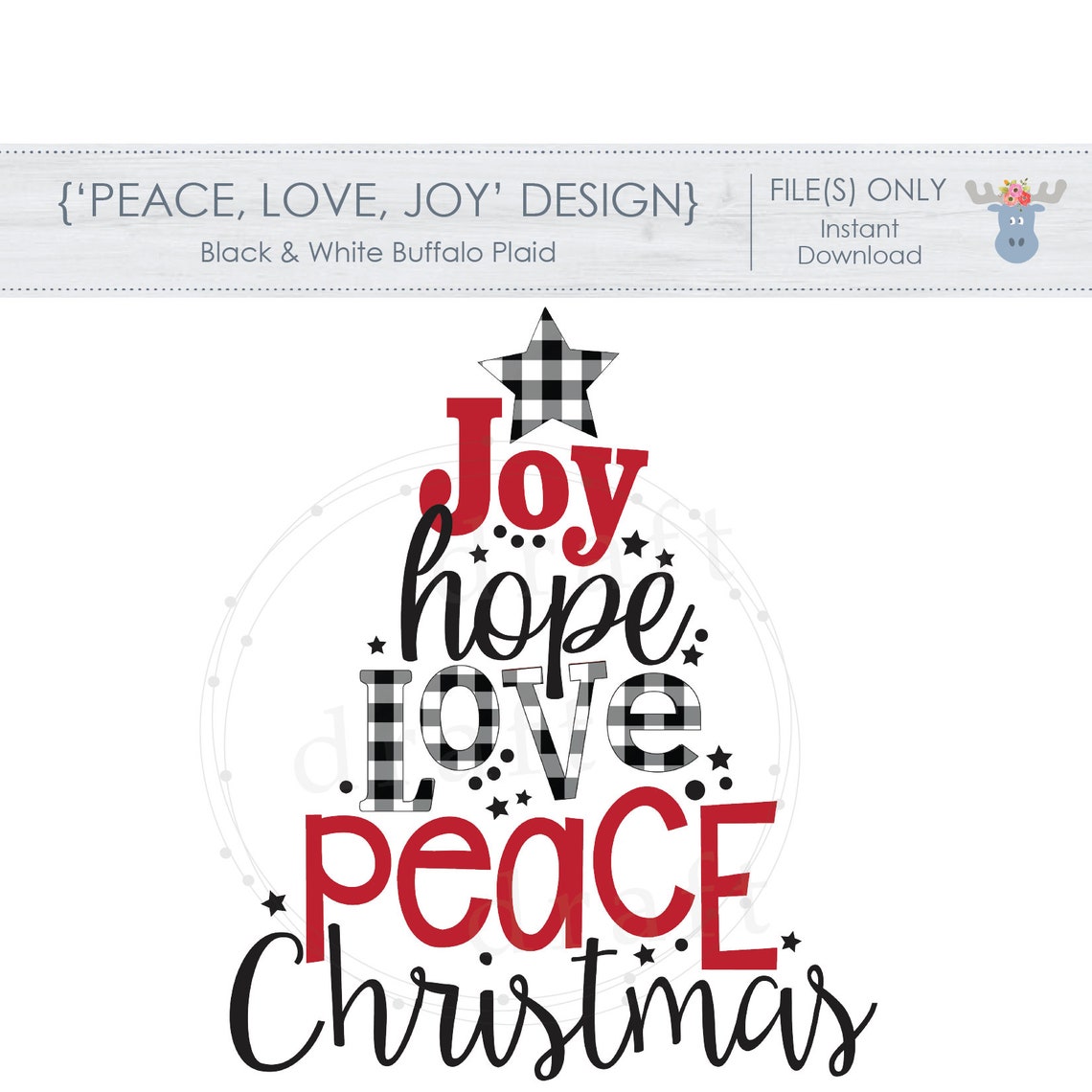 PEACE LOVE JOY Christmas Tree Design Black and White | Etsy
