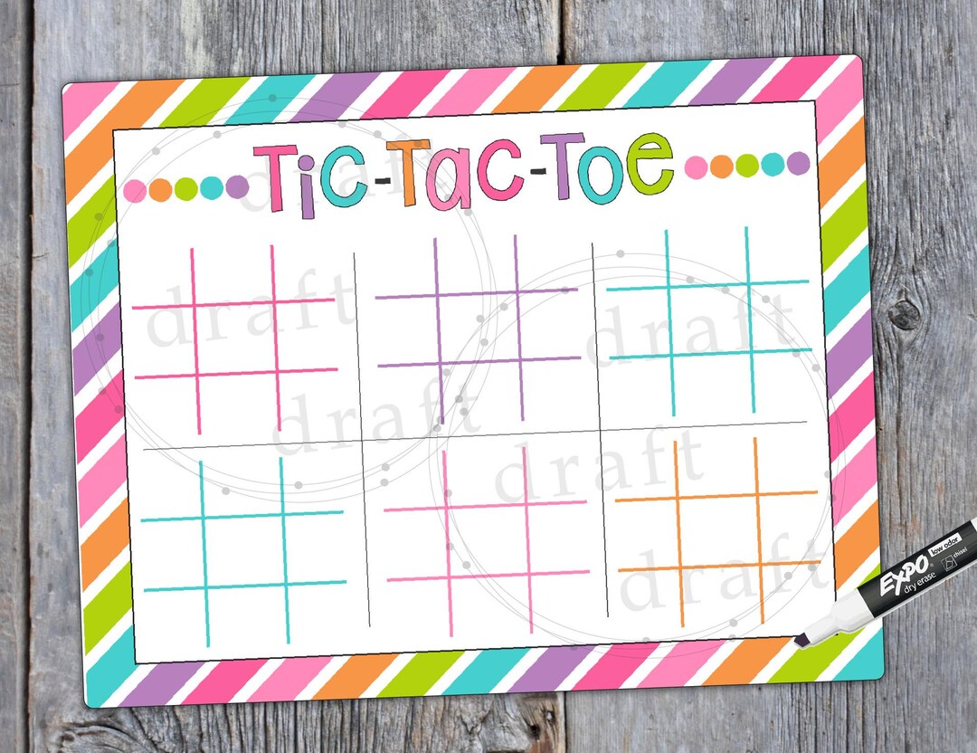 TIC TAC TOE Design • Whimsy Colors • Dry Erase Board Game • 8x10 ...