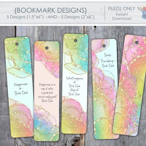 5 BOOK CLUB Bookmark Designs • Book Lovers • Includes 2 Sizes for Each ...