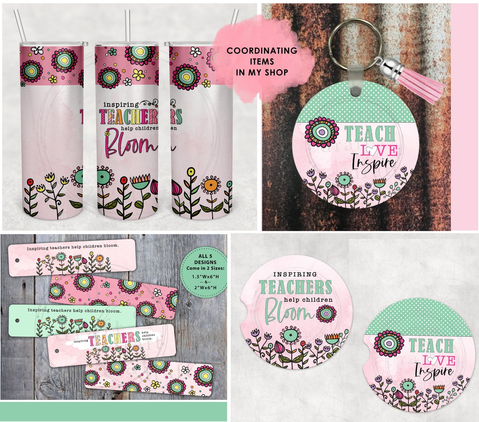 5 TEACHERS Bookmark Designs • Floral - Help Students Bloom • Includes 2 ...