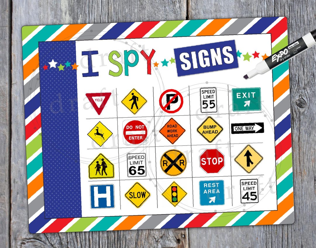 I SPY SIGNS Design • Primary Colors • Car/travel Activities Games ...