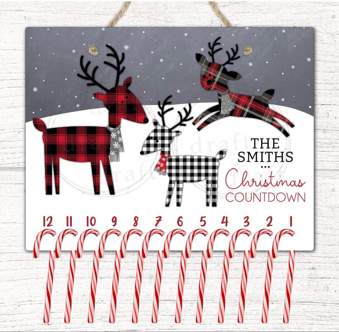 12-DAY Reindeer CANDY CANE Countdown Christmas Design • 8.5x11-friendly ...