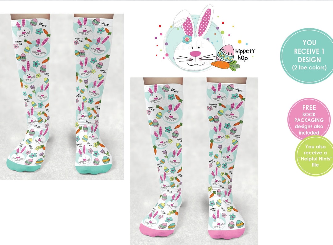 EASTER BUNNY Sock Design -- Sweet Bunny W/ Eggs & Carrot Accents ...