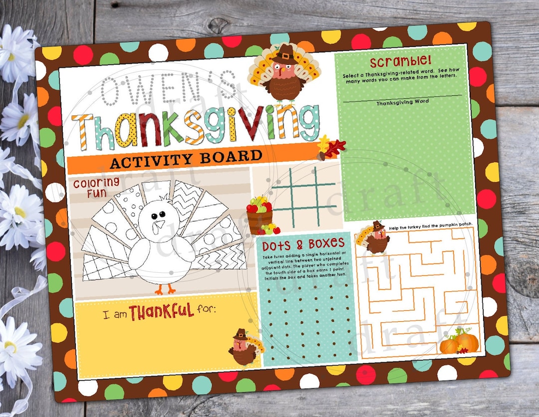 THANKSGIVING 11x14 Activity Placemat & Board ==> Personalize or Leave ...