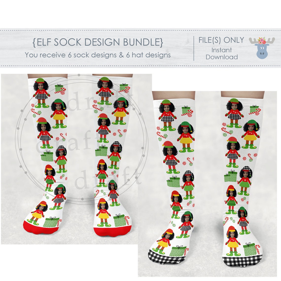 ELF Sock Designs Bundle • Add a Face • Christmas Elves • Sublimation ...