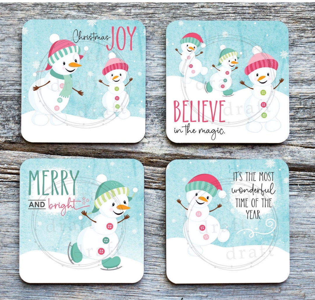 Set of 4 Design Bundle • Whimsy Snowmen • Square Designs • Digital ...