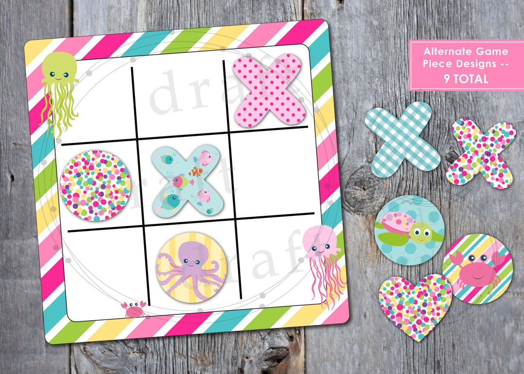 TIC TAC TOE Design • 6 Game Pieces of 3 X's and 3 O's • Under the Sea ...