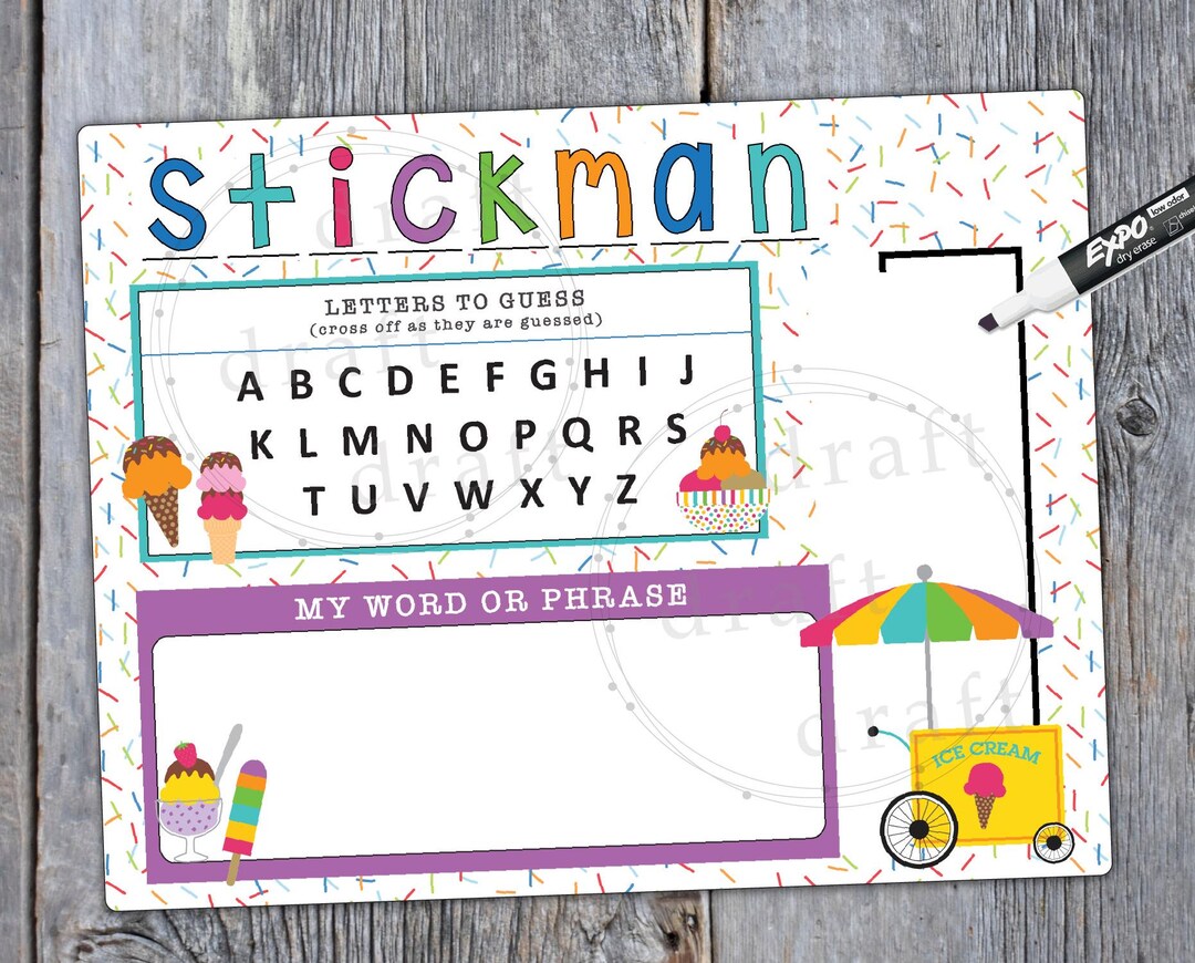 STICKMAN Game Design • Ice Cream Theme • Dry Erase Board • Kid Gifts ...
