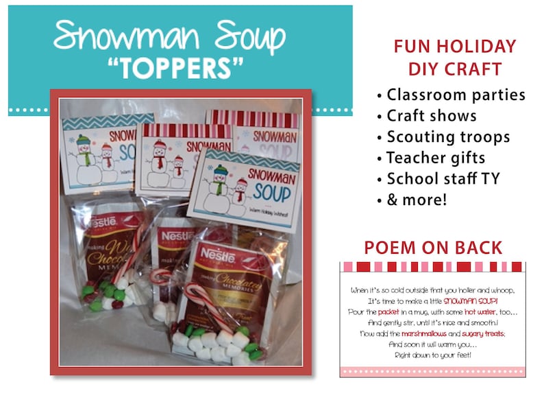 Snowman Soup Toppers 4 Designs DIY Classroom Craft - Etsy