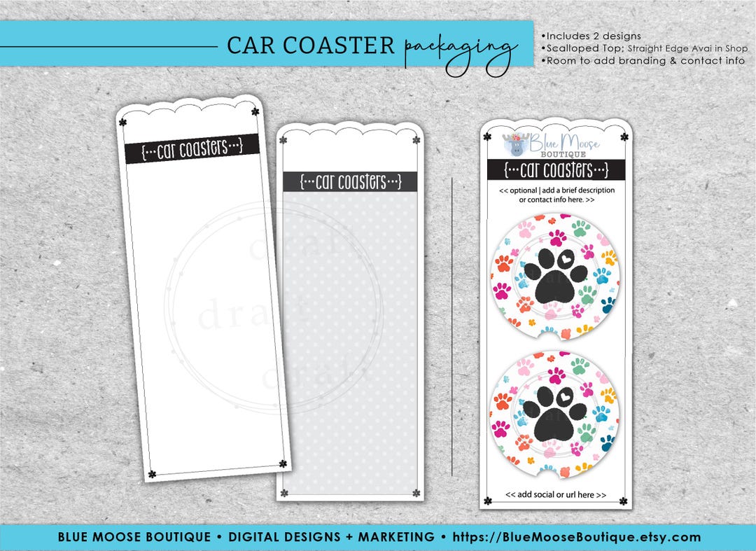2 CAR COASTER PACKAGING Designs • Scalloped Top • Traditional • Doubles ...