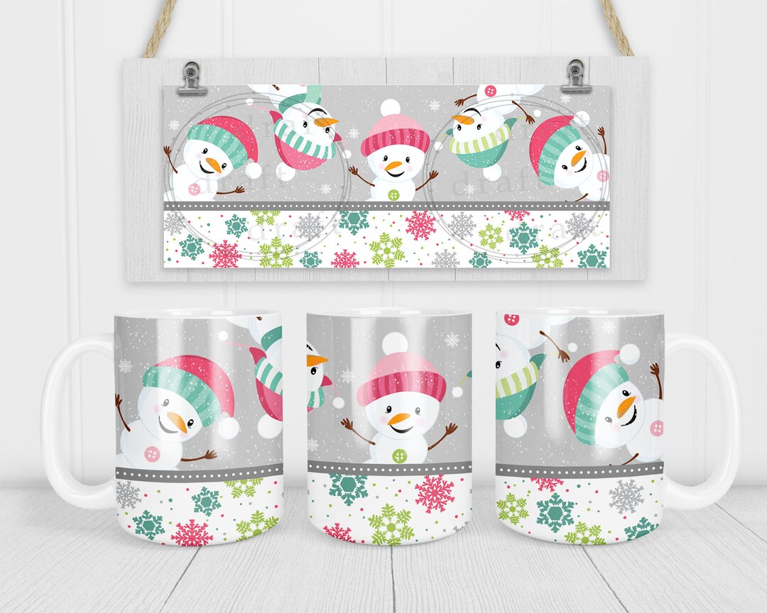Snowman Mug Design • Aqua • 15 Oz. • Mug / Coffee Cup • Happy Snowmen ...
