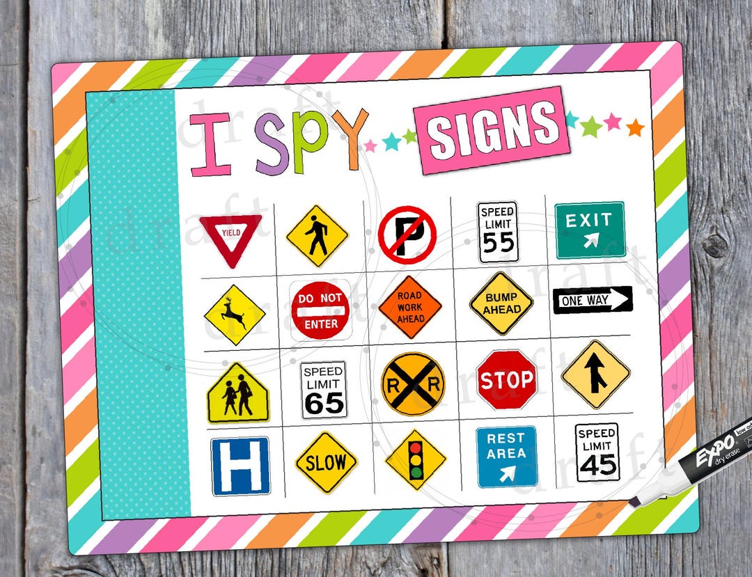 I SPY SIGNS Designs • Whimsy Colors • Car/travel Activities Games • Dry ...