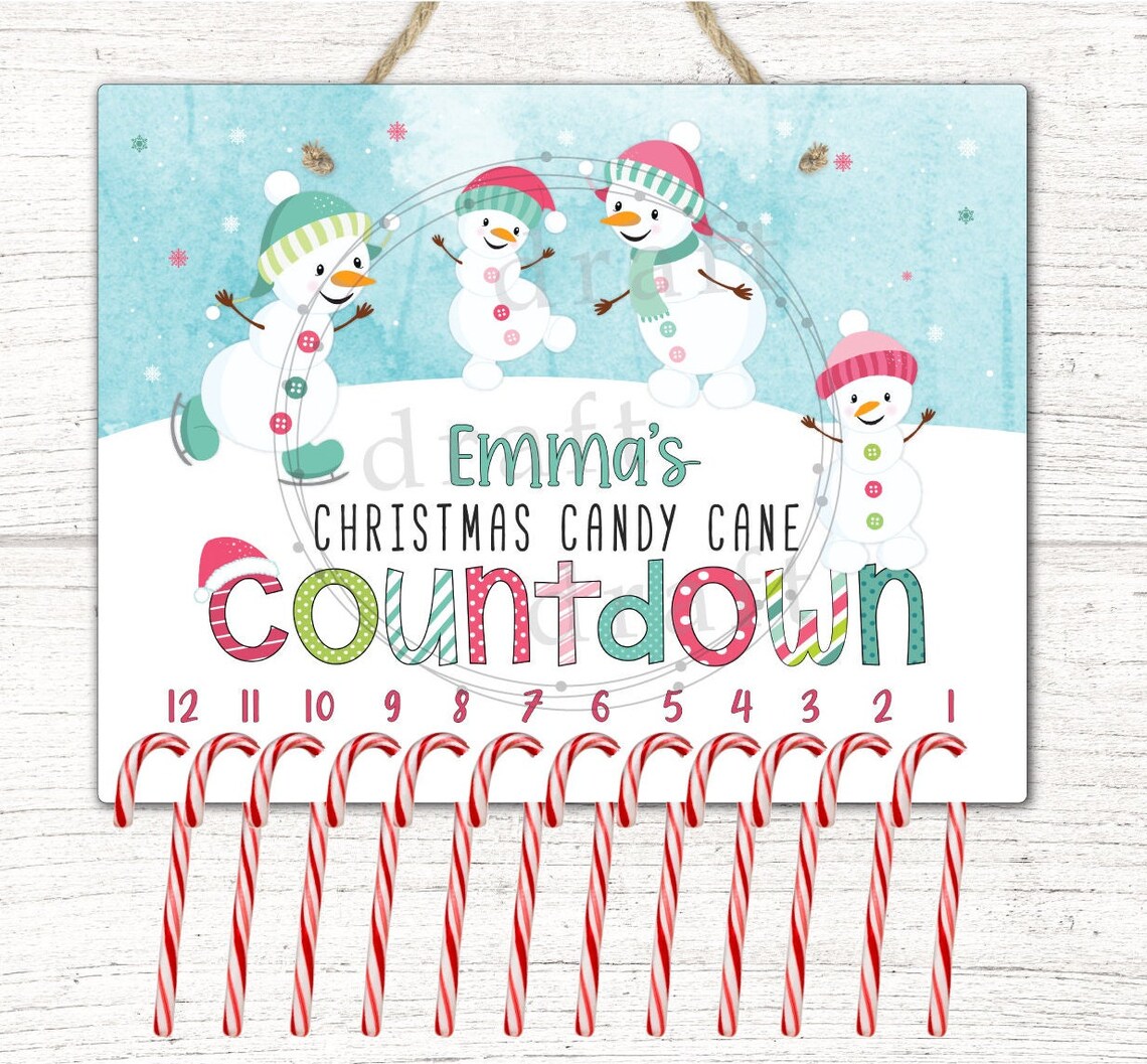 12-DAY CANDY CANE Countdown • 8.5x11-friendly • Snowman Design • 12 ...