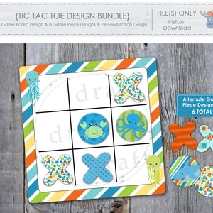 TIC TAC TOE Design • Under the Sea • Ocean • 6 Pieces of 3 X's and 3 O ...
