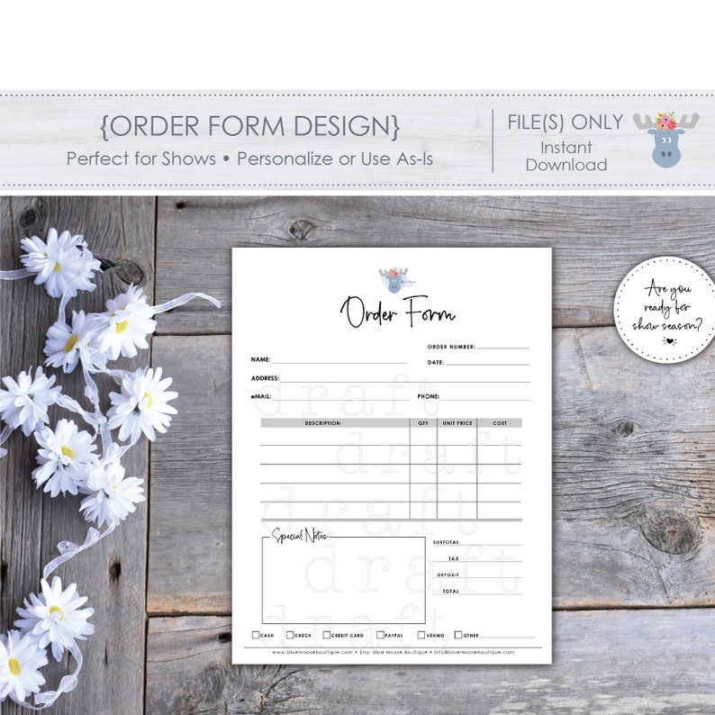 ORDER FORM Design • Craft Shows, Etc • Customizable Order Form ...