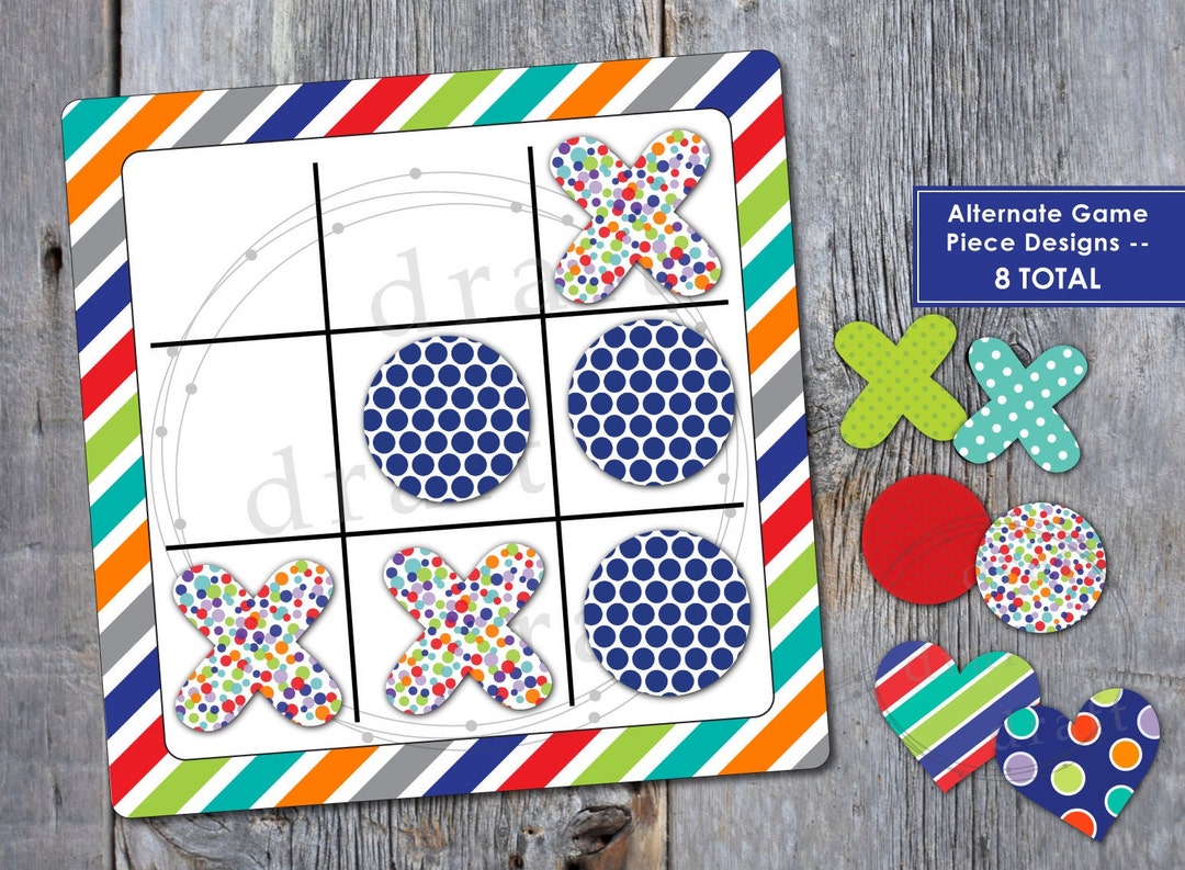 TIC TAC TOE Design - 8 Game Pieces: 3 X's, 3 O's & 2 Hearts • Travel ...