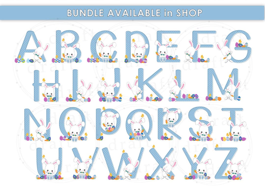 Bundle EASTER BASKET Design • Letter A-Z • 26 Designs • Blue • Initial ...