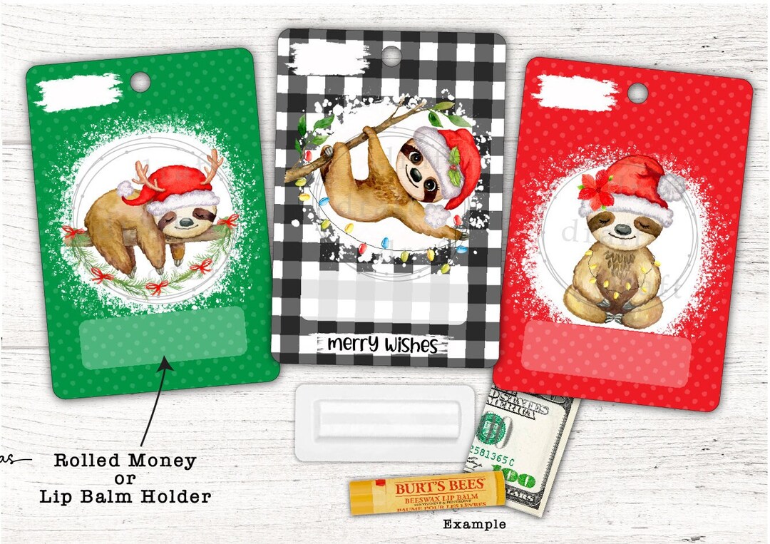3 SLOTHS Christmas Holiday Gift Card Designs • Sloth Love • Rolled ...