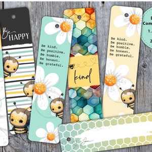 6 BEE Bookmark Designs • Be Kind, Be Grateful • Flowers • Daisies ...