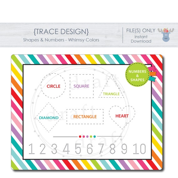 SHAPES & NUMBERS TRACE Whimsy/bright Colors Alphabet | Etsy