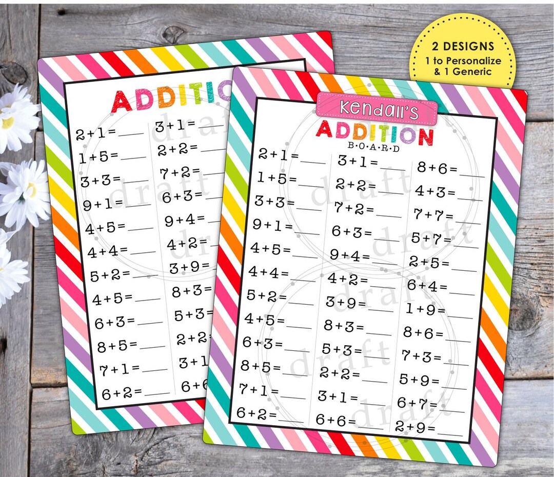 ADDITION • 3 Practice Board Designs ==> Whimsy Colors • Dry Erase Board ...