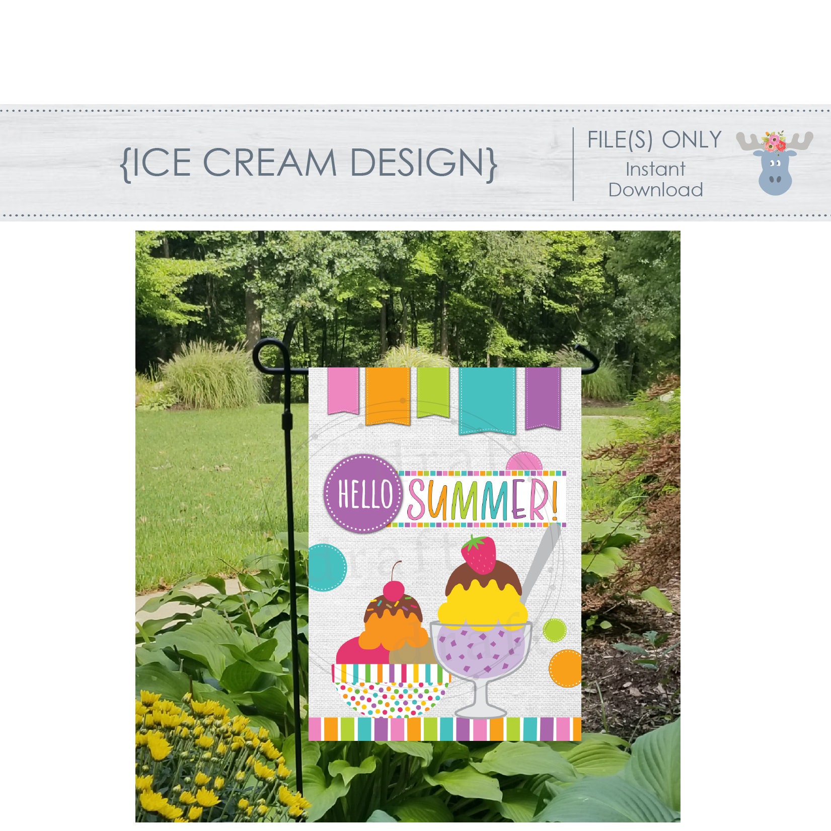 ICE CREAM FLAG Design Fun & Bright Colors Board Sign | Etsy