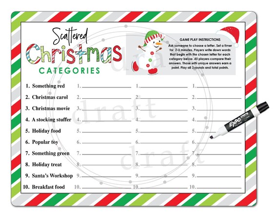 Christmas SCATTERED CATEGORIES Family board Game - Etsy