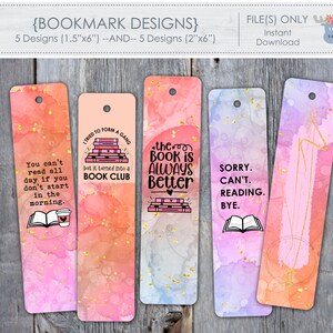 5 BOOK LOVER Bookmark Designs • Rainbow • Funny • Includes 2 Sizes for ...