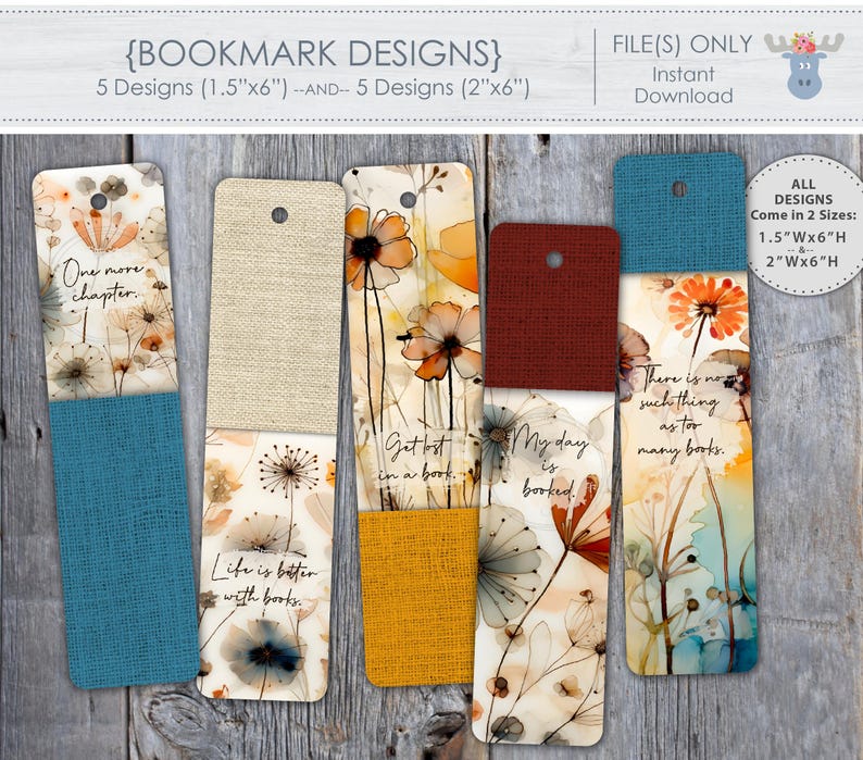 5 BOOK LOVER Bookmark Designs • Floral • Book Club • Get Lost in a Book ...