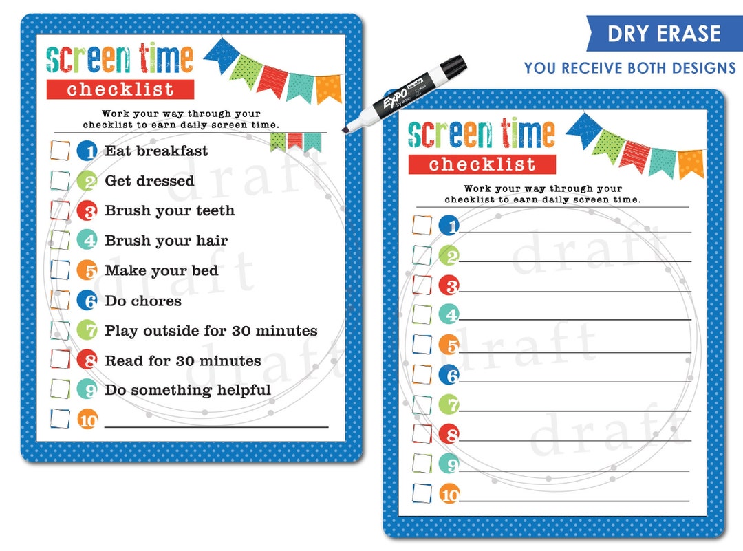 2 SCREEN TIME Checklist • To-do Designs / CHORE Board Design • Dry ...