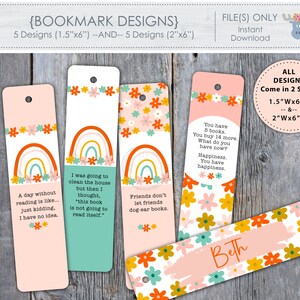 5 BOOK LOVER Bookmark Designs • Friends • Rainbow • Book Club Fun ...