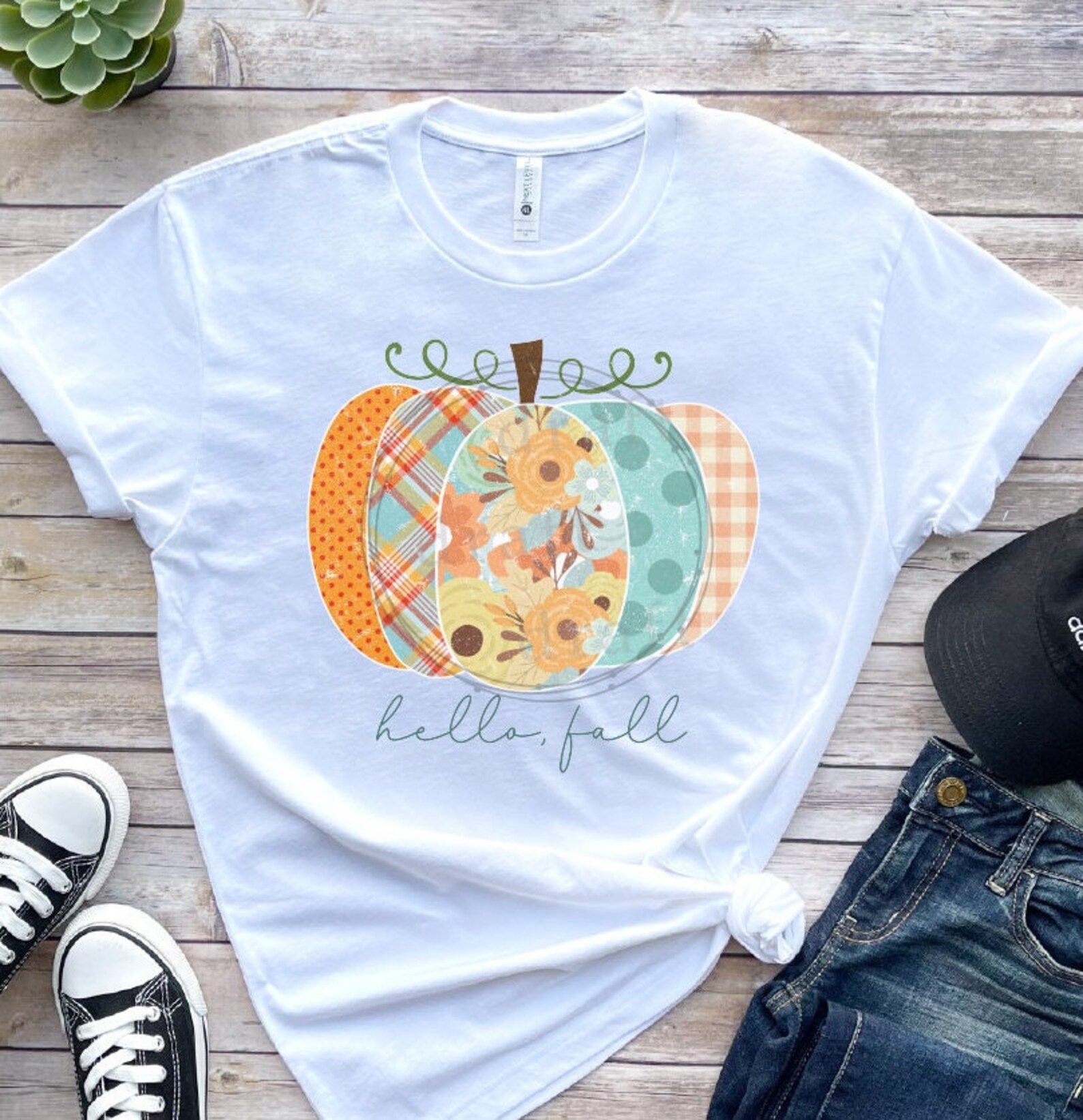 2 Boho Pumpkin Plaid Designs 1 Distressed, 1 Traditional Hello, Fall ...
