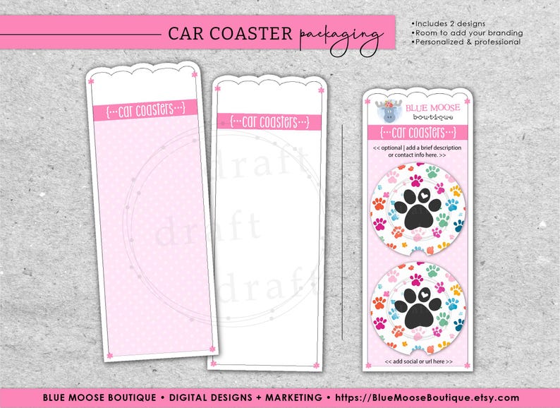 10 CAR COASTER PACKAGING Design Bundle - Scalloped Top Edge • Doubles ...