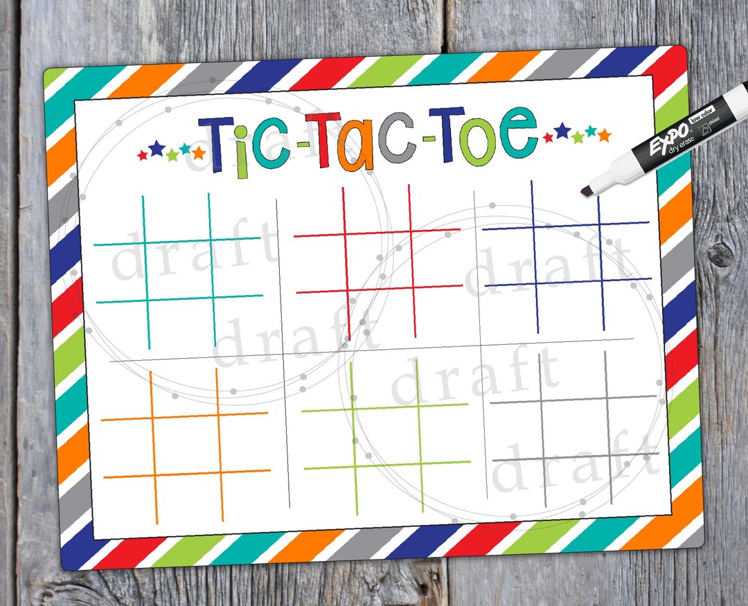 TIC TAC TOE Design • Primary Colors • Dry Erase Board Game • 8x10 ...