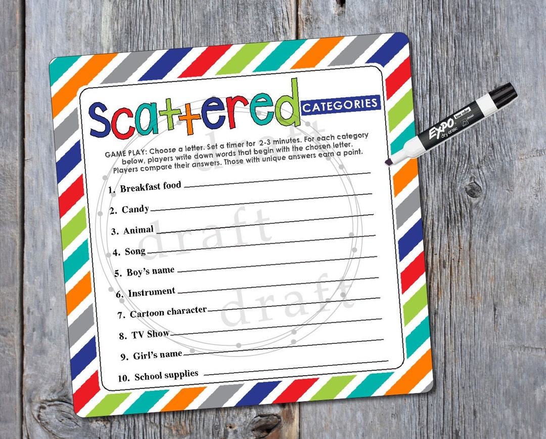 SCATTERED CATEGORIES Design • Primary Colors • Car Travel Board ...