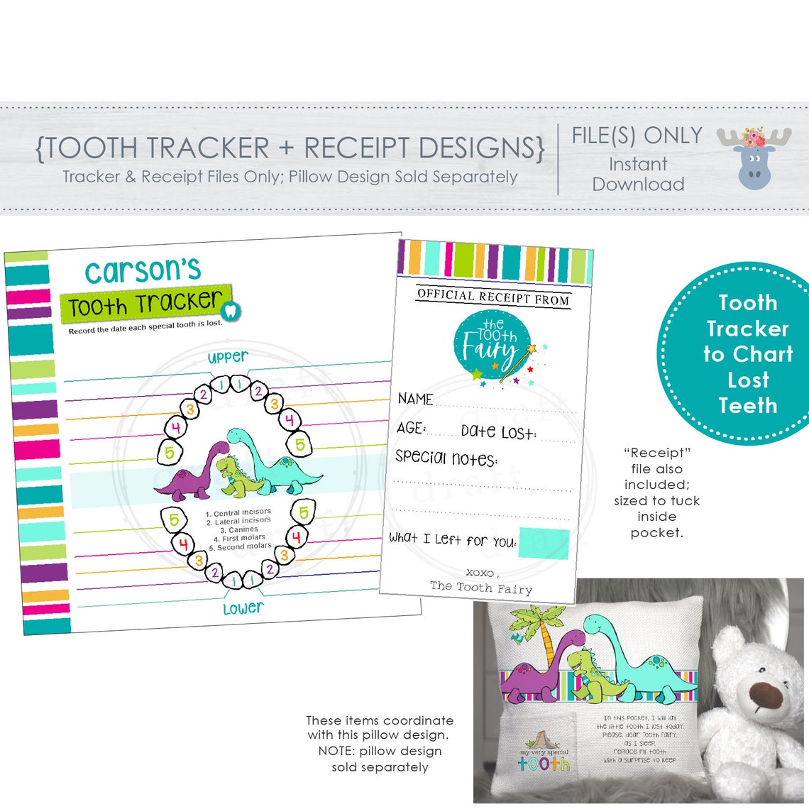 DINOSAUR Tooth Tracker + Receipts - Record Lost Teeth & Leave a Receipt ...