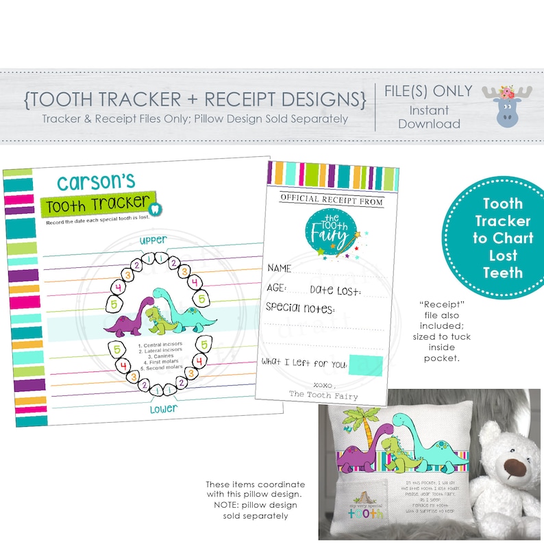 DINOSAUR Tooth Tracker + Receipts - Record Lost Teeth & Leave a Receipt ...